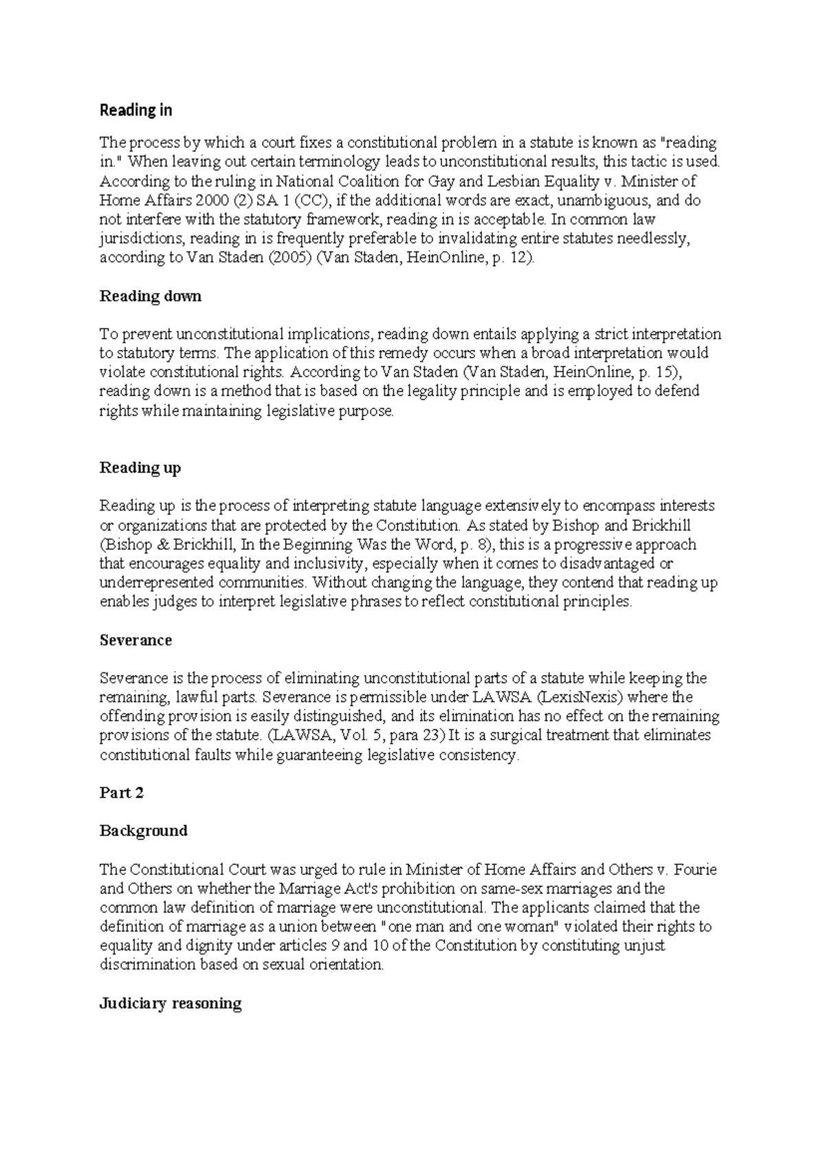 LAWSA Case Study: Reading In and Its Impact on Constitutional Law - Studocu