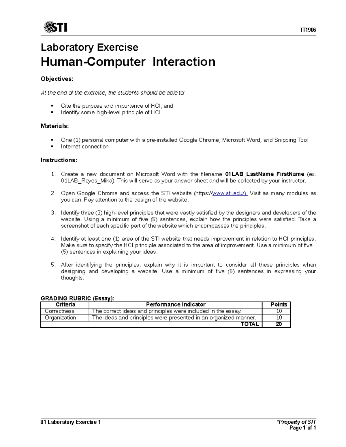 01 HCI Laboratory Exercise 1: Principles & Website Analysis - Studocu