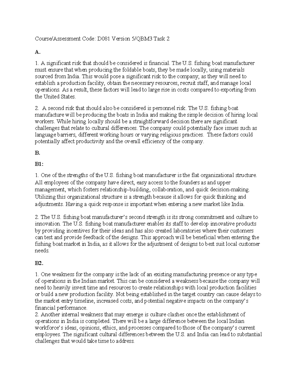 D081 V5-QBM3 Task 2 - Risk Analysis & Strategic Recommendations - Studocu