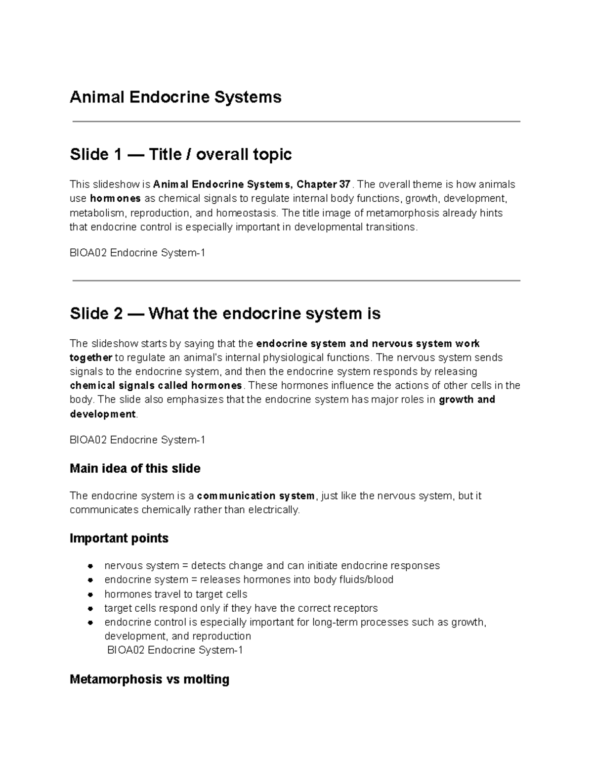 BIOA02 Endocrine Systems Overview: Hormonal Regulation and Functions ...