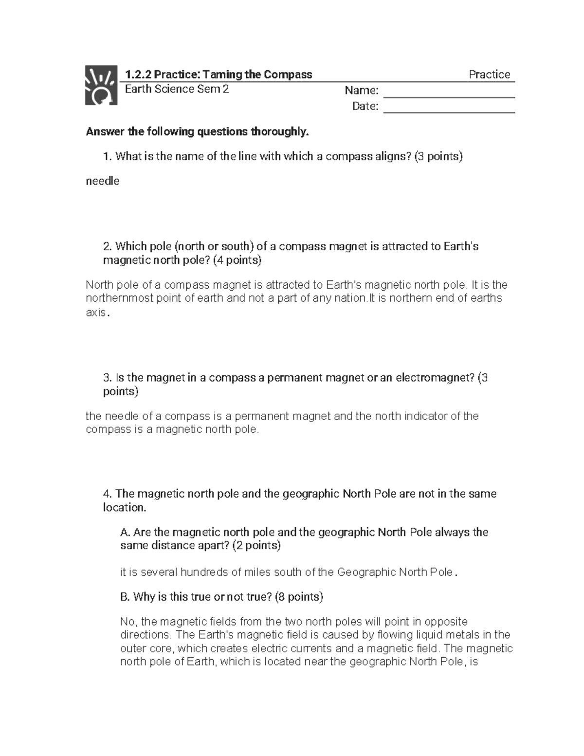 1.2.2 Practice - Taming the Compass (Earth Science) - Studocu