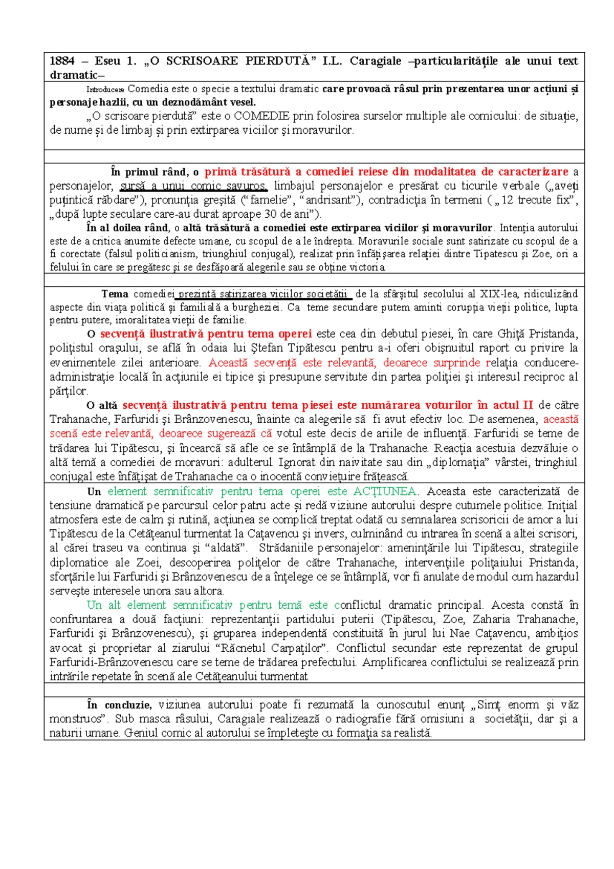 Caracterizarea personajului Felix Sima - El este caracterizat direct şi ...