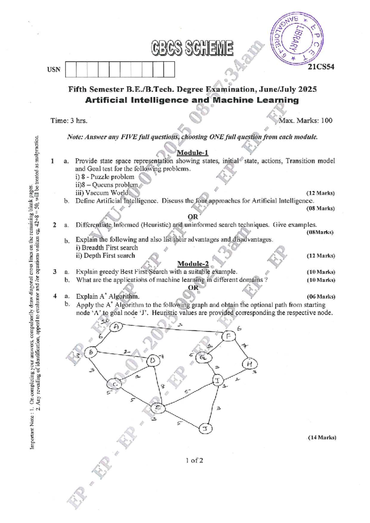 21CS54 Fifth Sem AI & ML Exam Practice Questions - June/July 2025 - Studocu