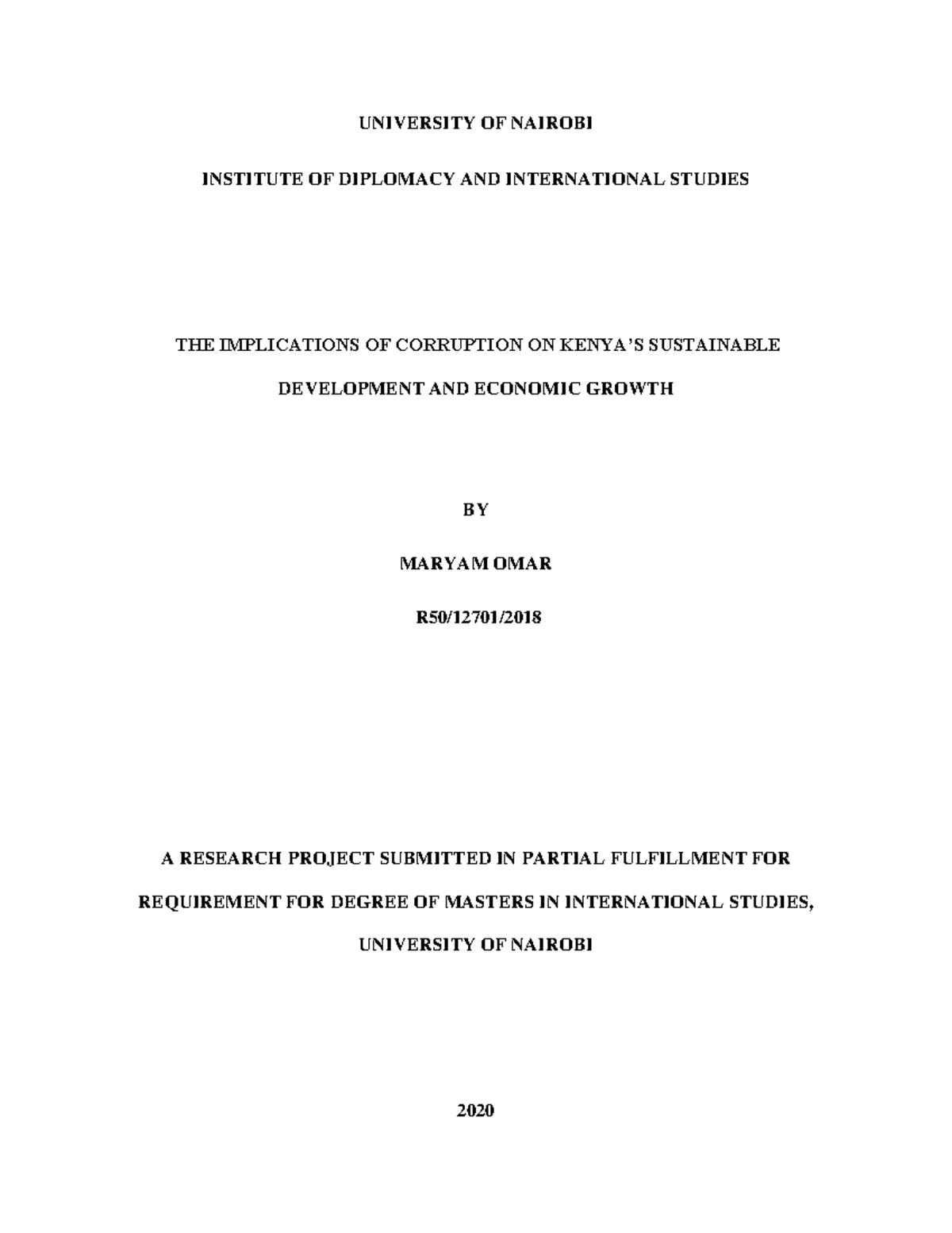 IMPLICATIONS OF CORRUPTION ON SUSTAINABLE DEV. & ECON. GROWTH (MA IN ...