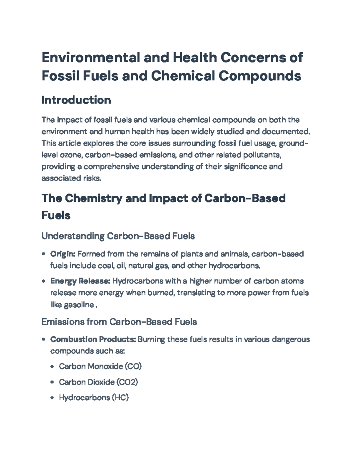 Environmental and Health Impacts of Fossil Fuels and Chemicals ...