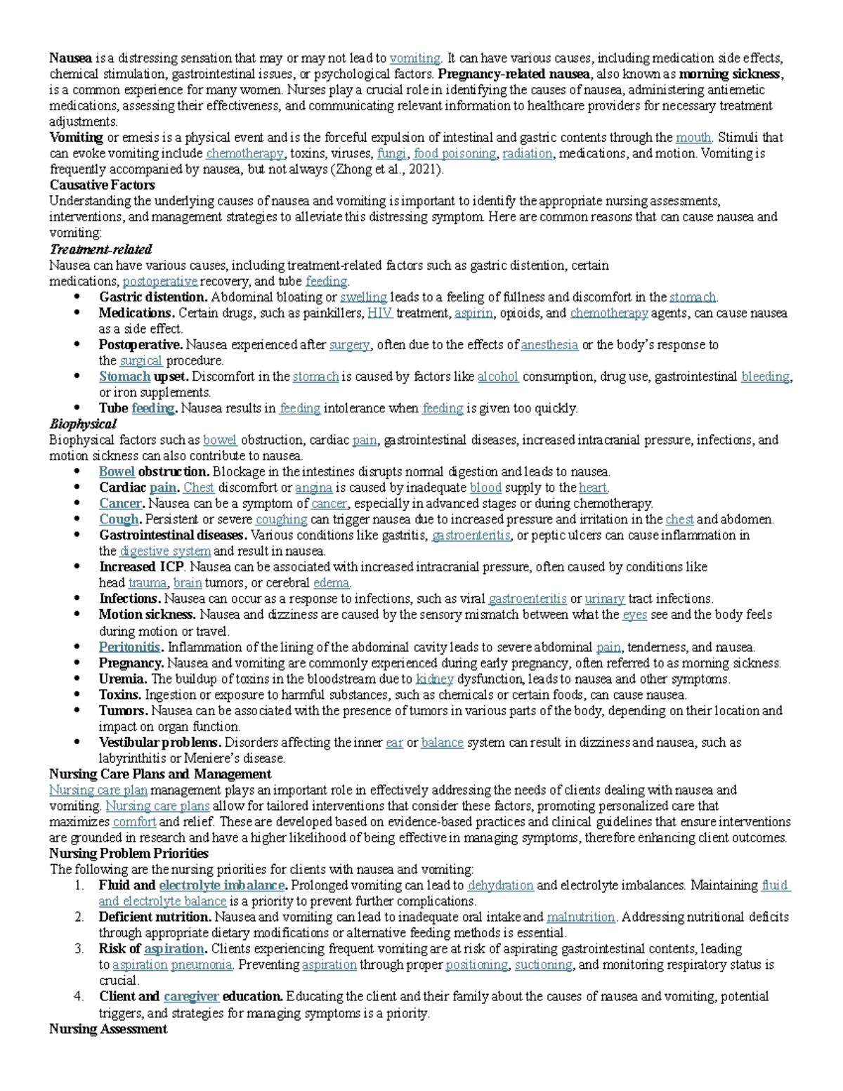Nursing Care Plans for Nausea and Vomiting Management (NUR 301) - Studocu