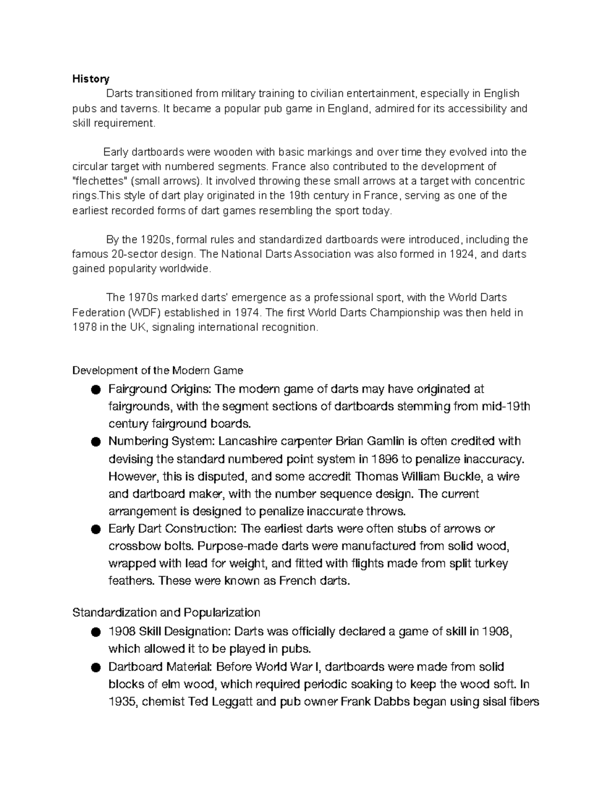 Physical Education Darts: History, Equipment, and Rules - Studocu