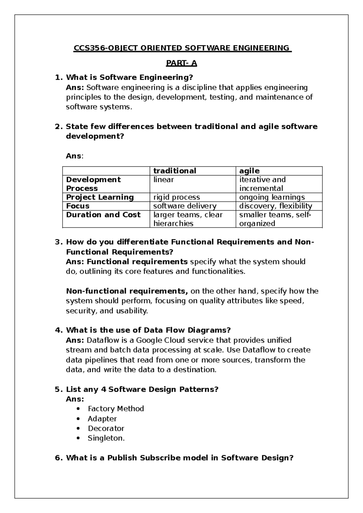 Software Engineering Concepts and Practices (OOSE) - Model Answers ...