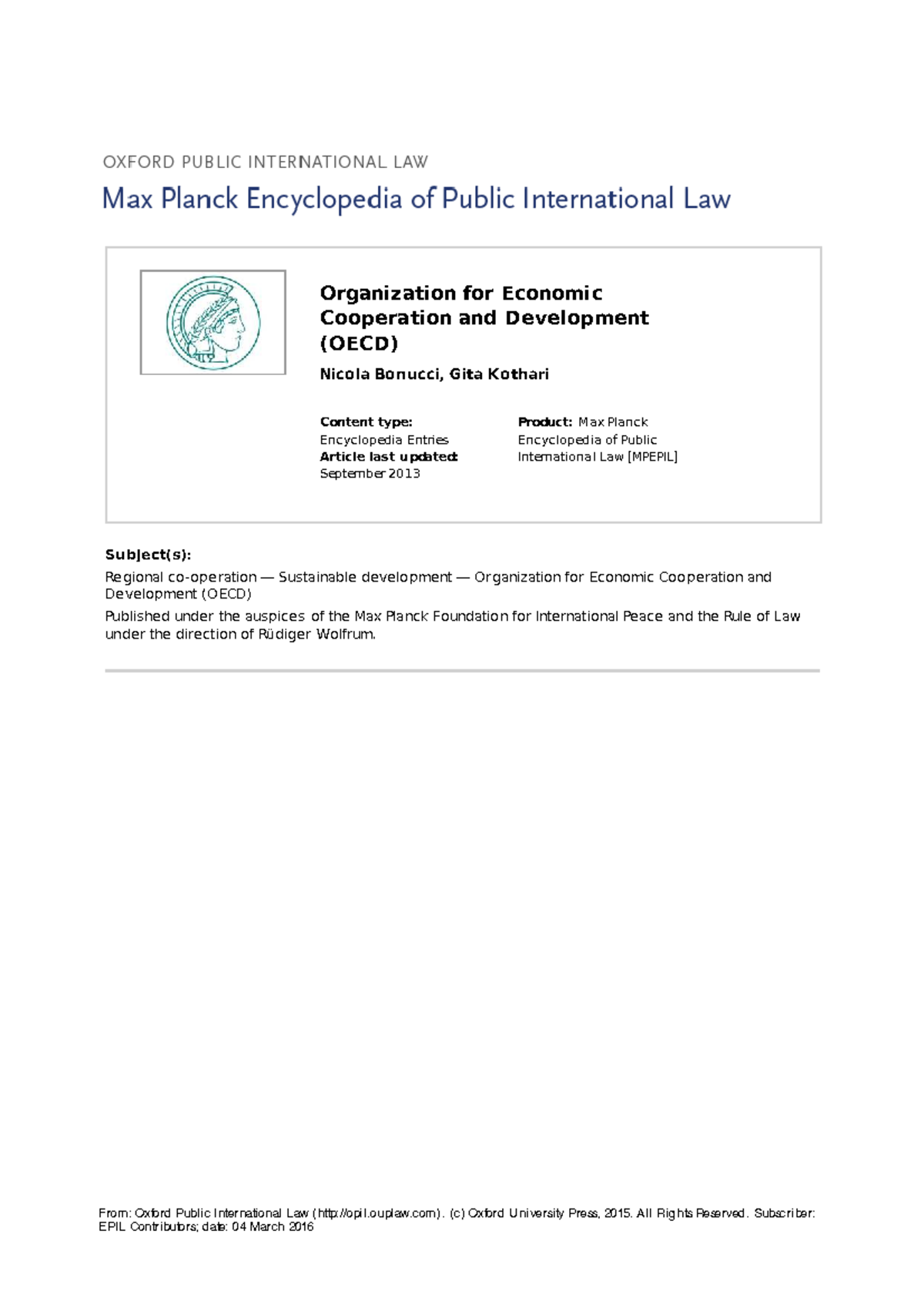Bonucci & Kothari - OECD Overview and Historical Insights - Studocu
