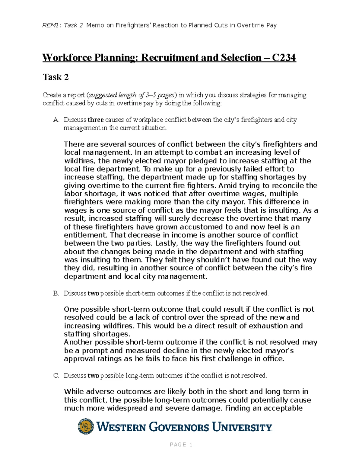 C234 Task 2 Template: Workforce Planning & Conflict Resolution - Studocu
