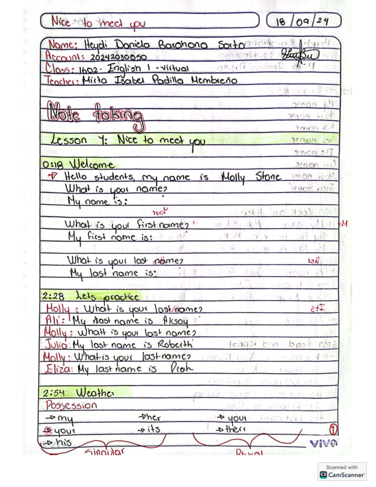 English 1 Lesson U1T1a1: Nice to Meet You - Heydi Barahona - Studocu