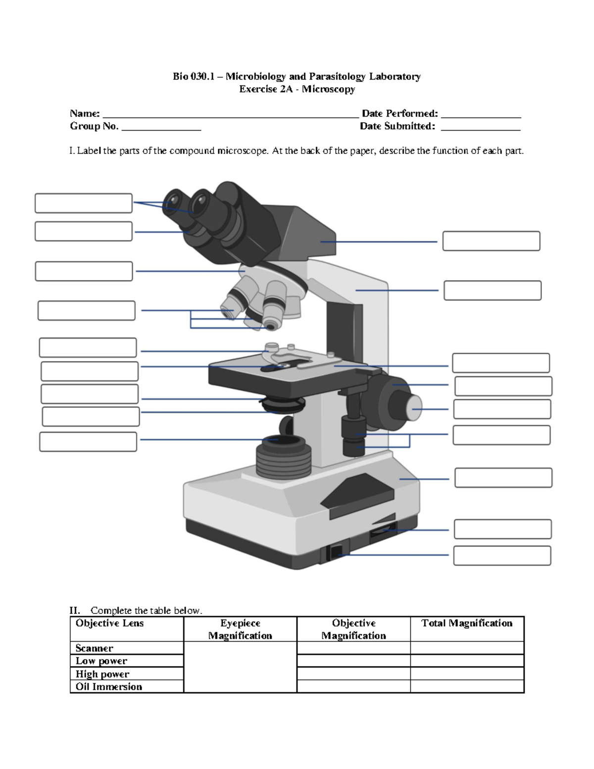 Exercise 2A - Microscopy - BS-Accountancy - Bio 030 – Microbiology and ...