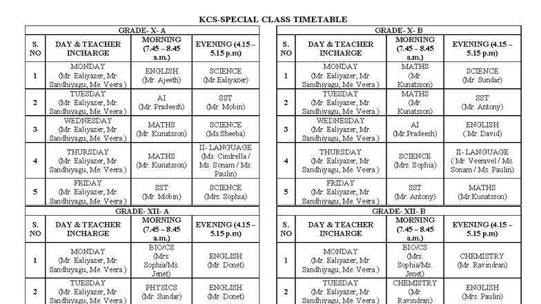 KCS-SPECIAL CLASS TIMETABLE 2025-1 - Studocu
