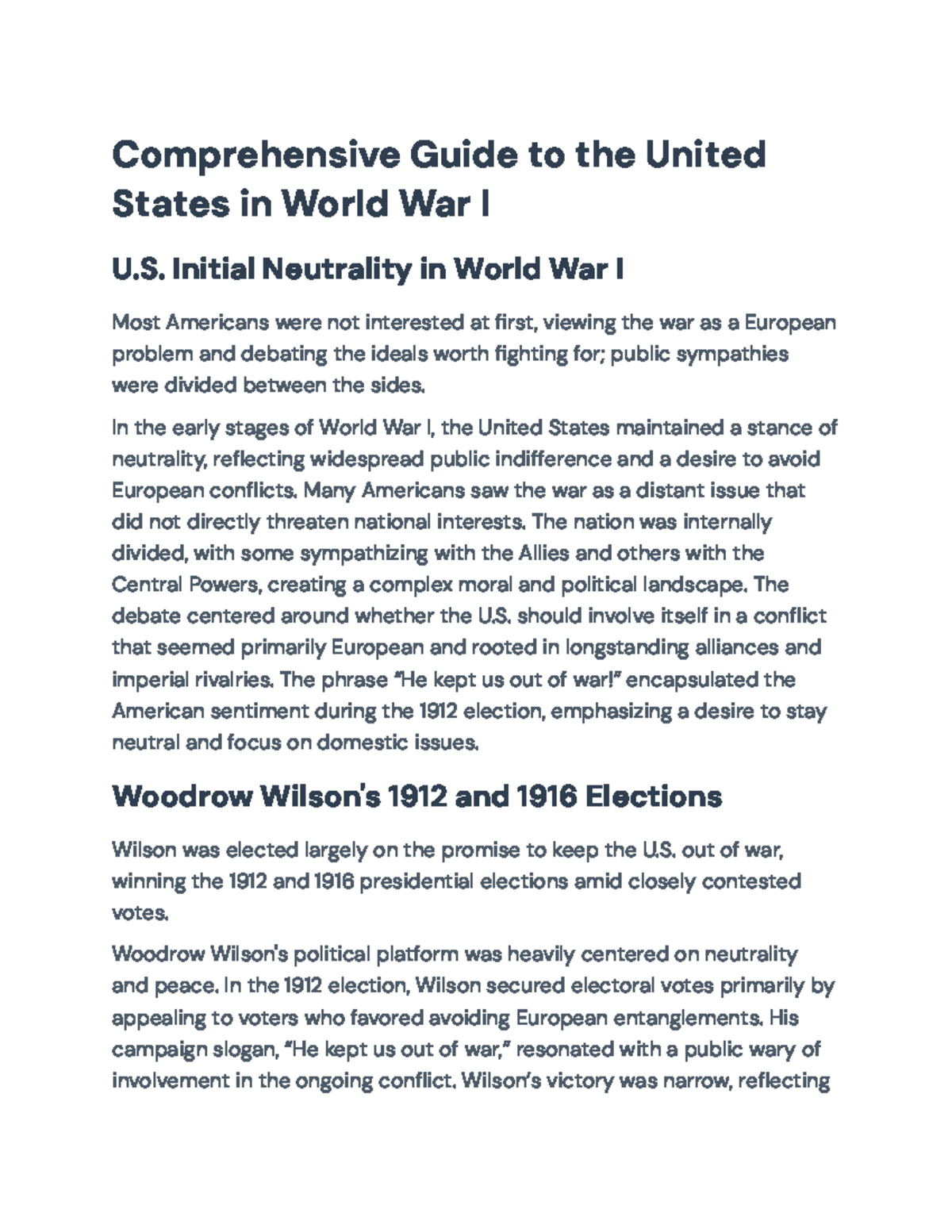 Comprehensive Overview of U.S. Involvement in WWI: Neutrality to ...