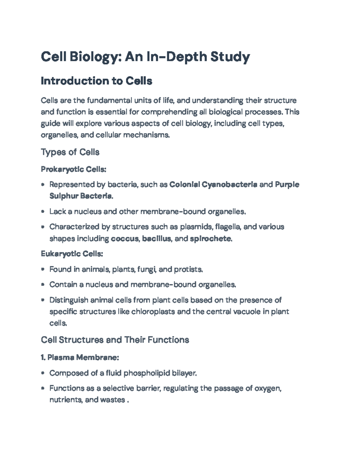 Cell Biology: Structure, Function & Transport Mechanisms Overview - Studocu