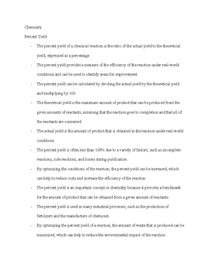 Percent Yield Analysis - Study Notes & Assignments - Studocu
