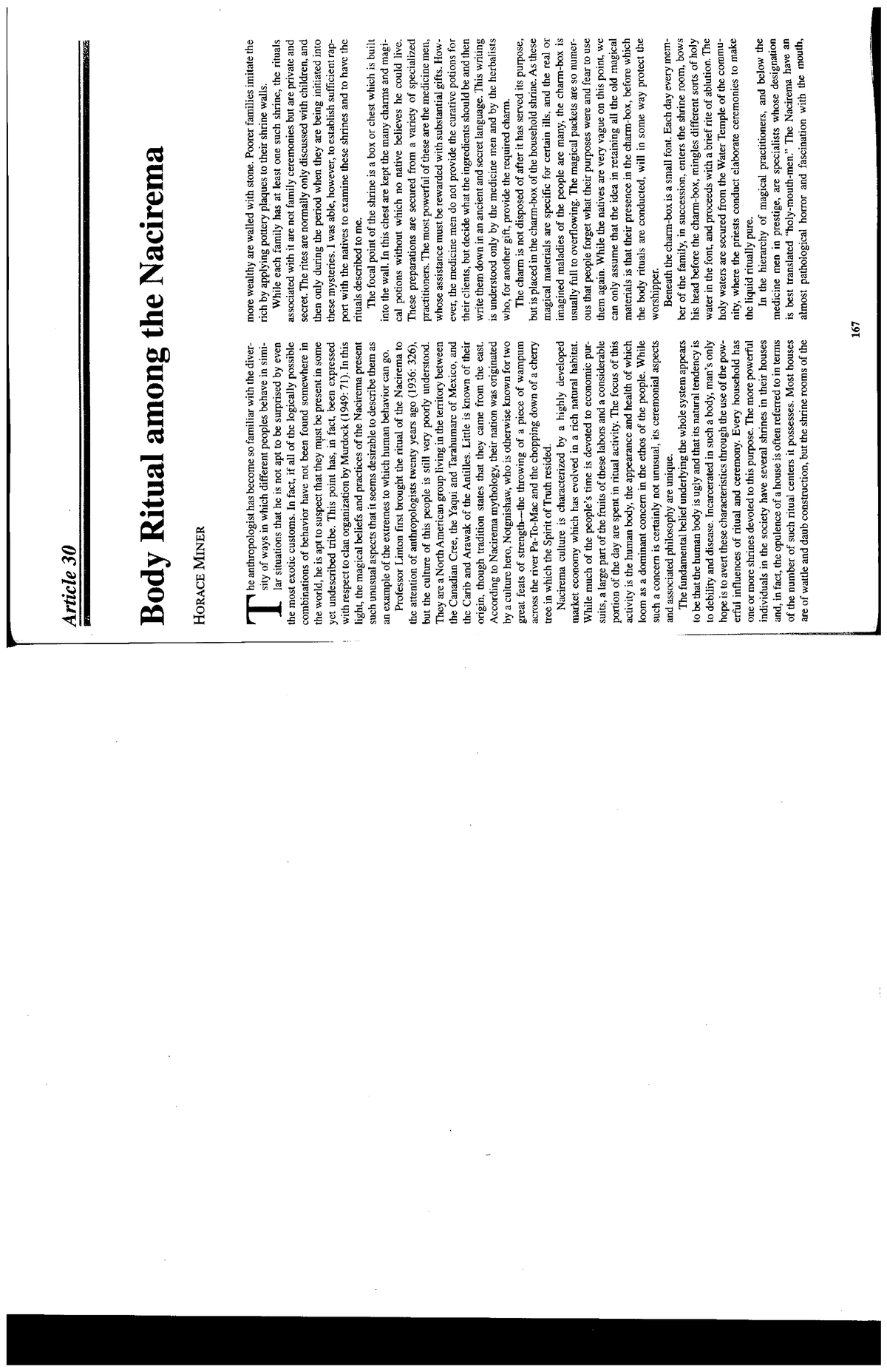 Article 30: Body Rituals of the Nacirema - Analysis & Insights - Studocu