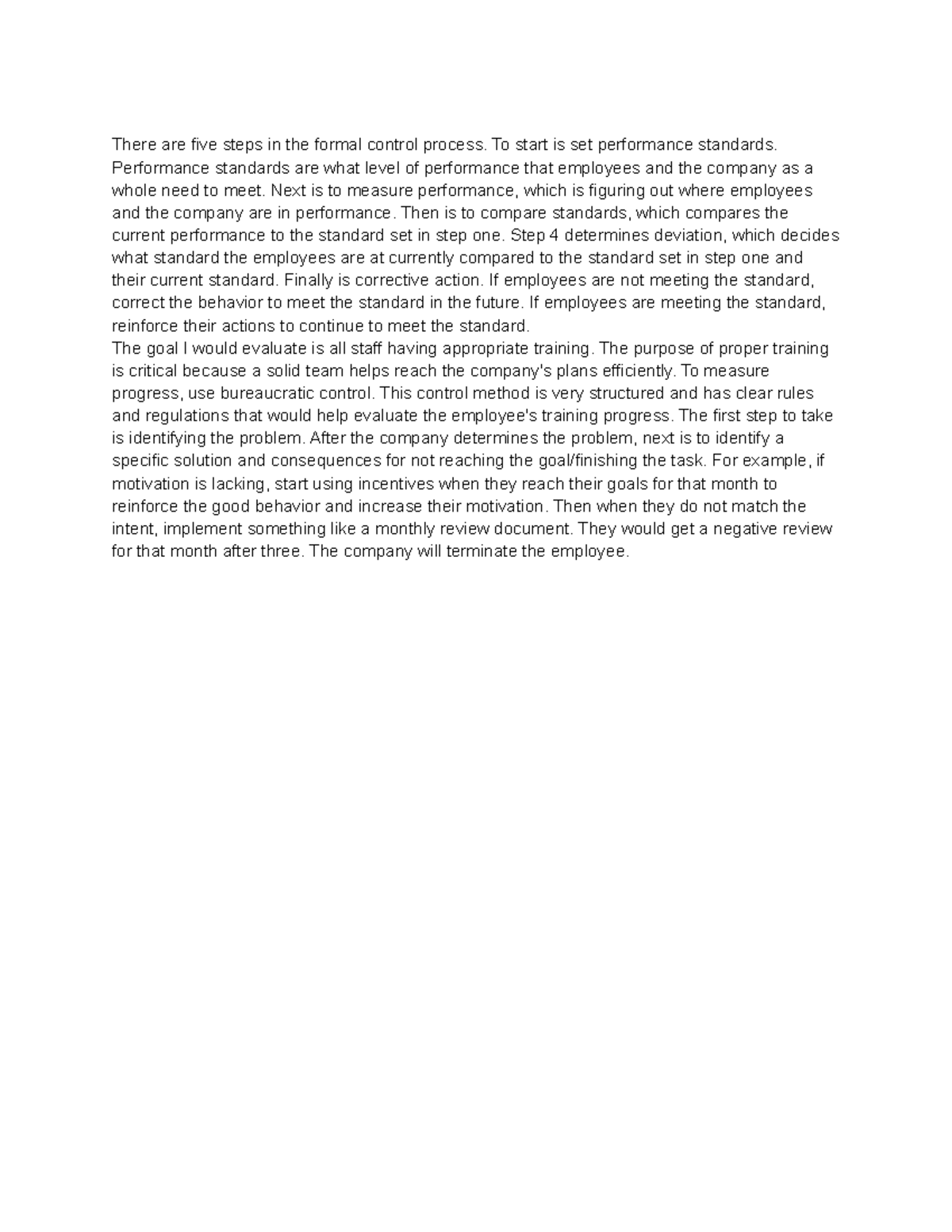 Unit 5 MT140 Discussion - There are five steps in the formal control process. To start is set ...