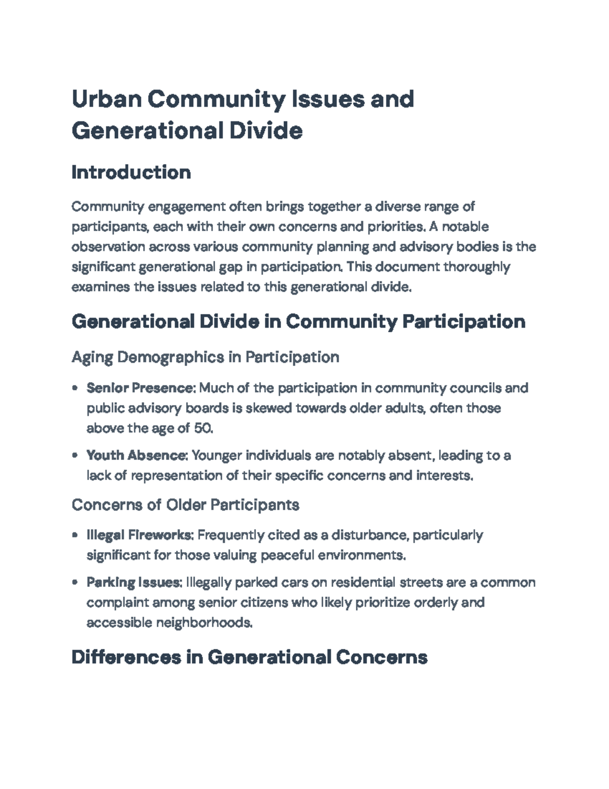 Urban Community Issues: Bridging the Generational Divide in ...