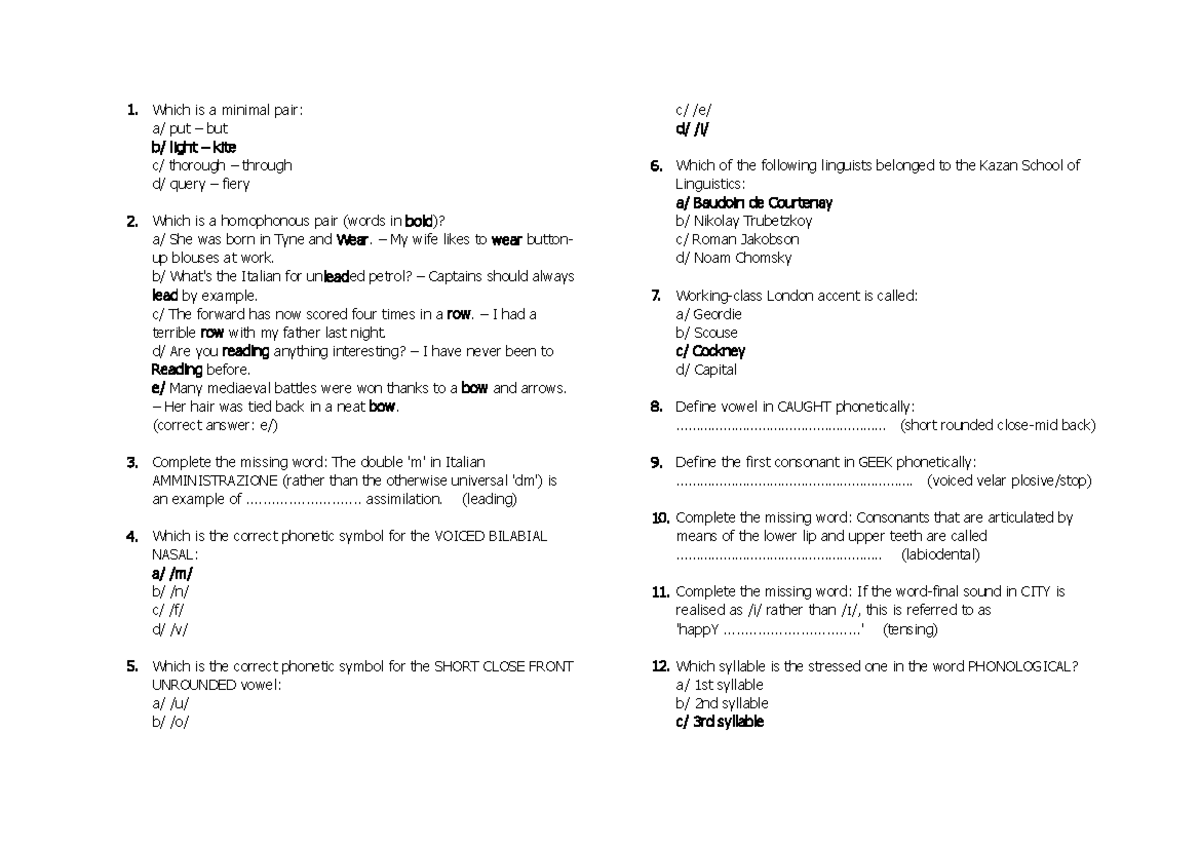 Phonetics and Phonology- Mock test with answers 2023 - Which is a ...