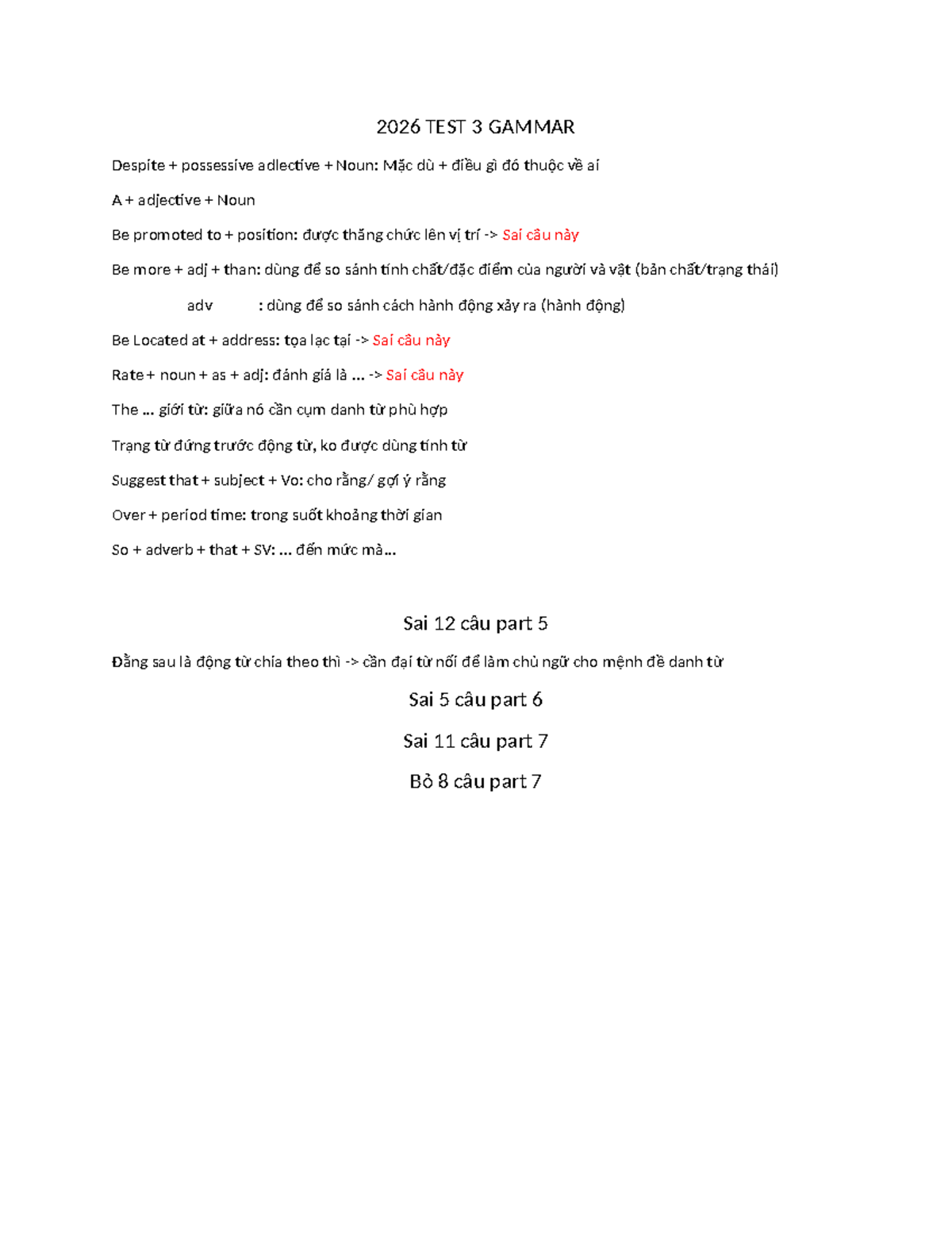 2026 TEST 3 Grammar Review and Key Concepts - Studocu