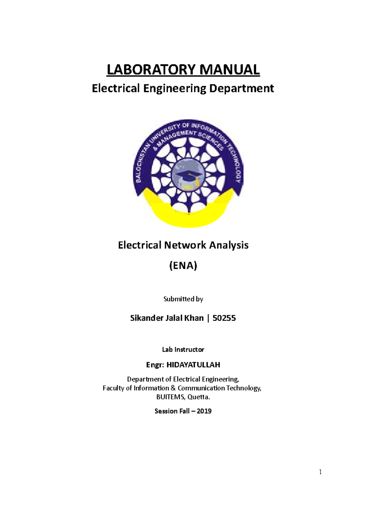 Electrical Network Analysis Lab Manual ENA 14 by Sikander Khan - Studocu