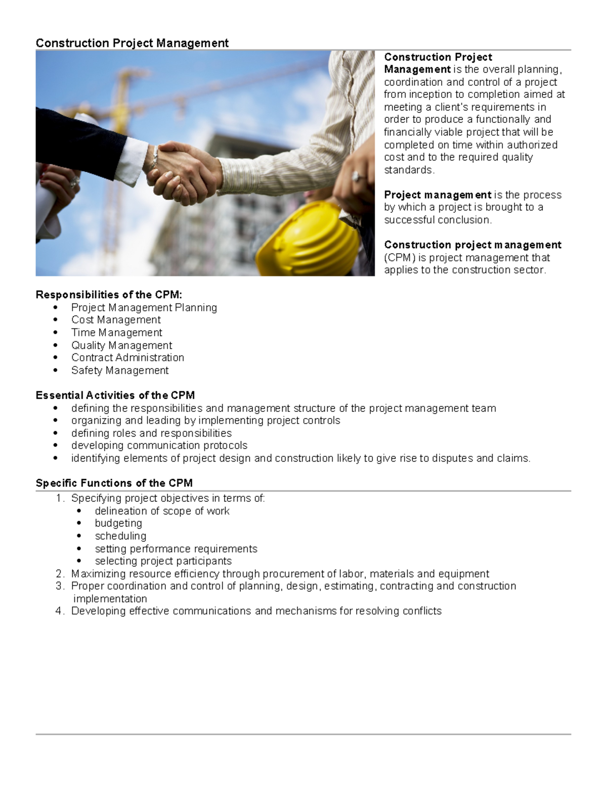 02-CM: Overview of Construction Project Management Principles - Studocu