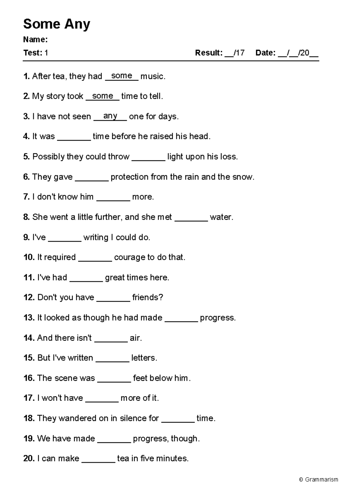 Grammarism some any test 1 1589444 - Some Any Test: 1 Result: /17 Date ...