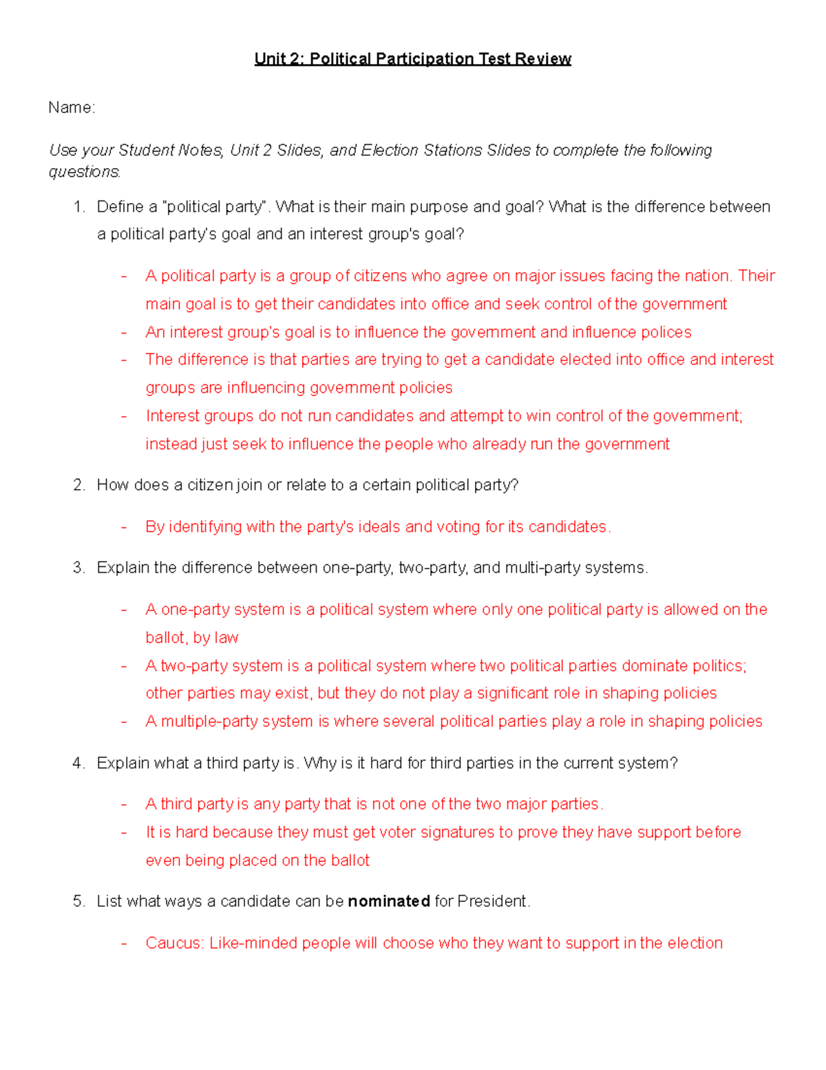Unit 2: Political Participation Test Review Guide - Studocu