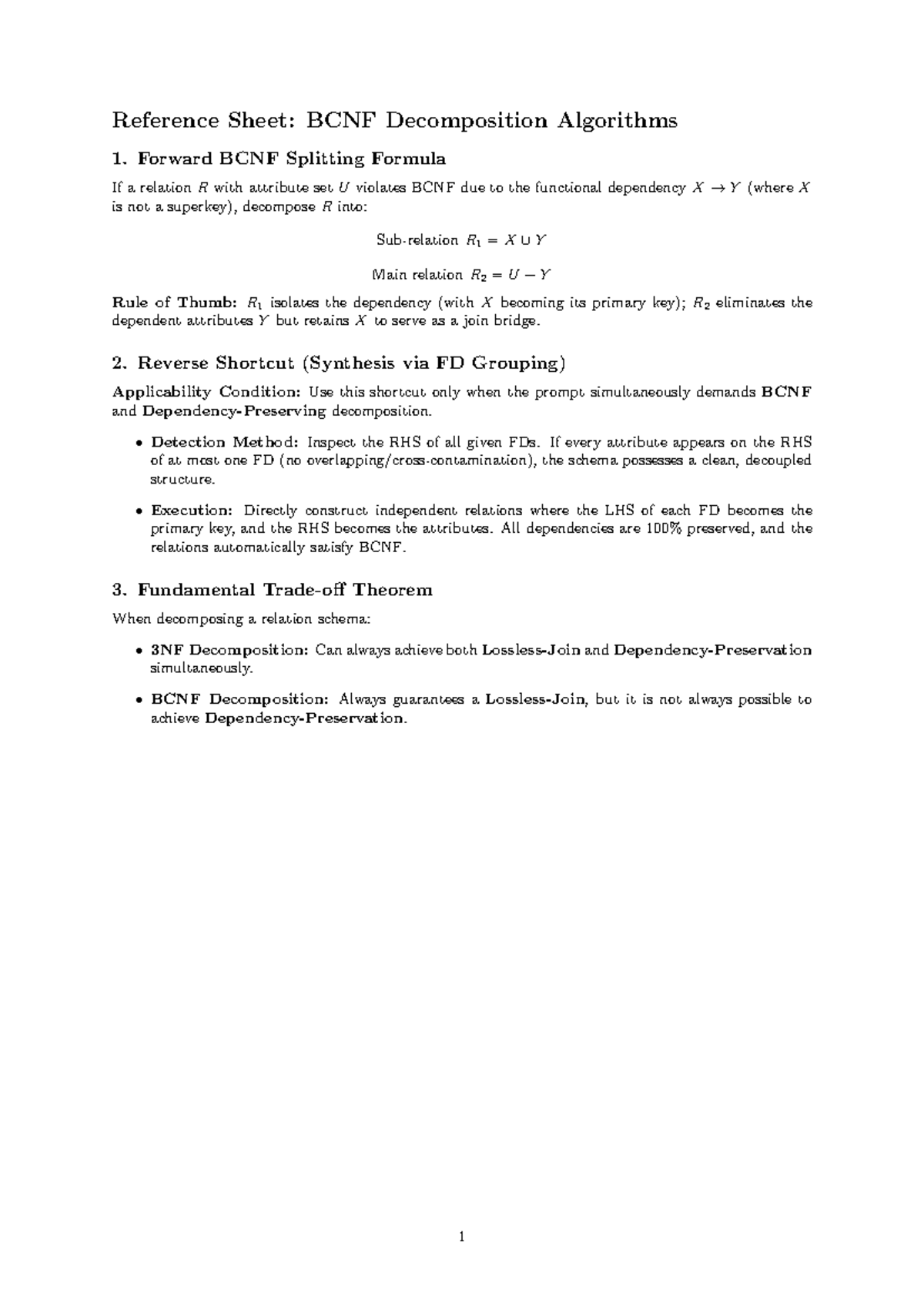 BCNF Decomposition Algorithms Reference Sheet: 111 Note - Studocu