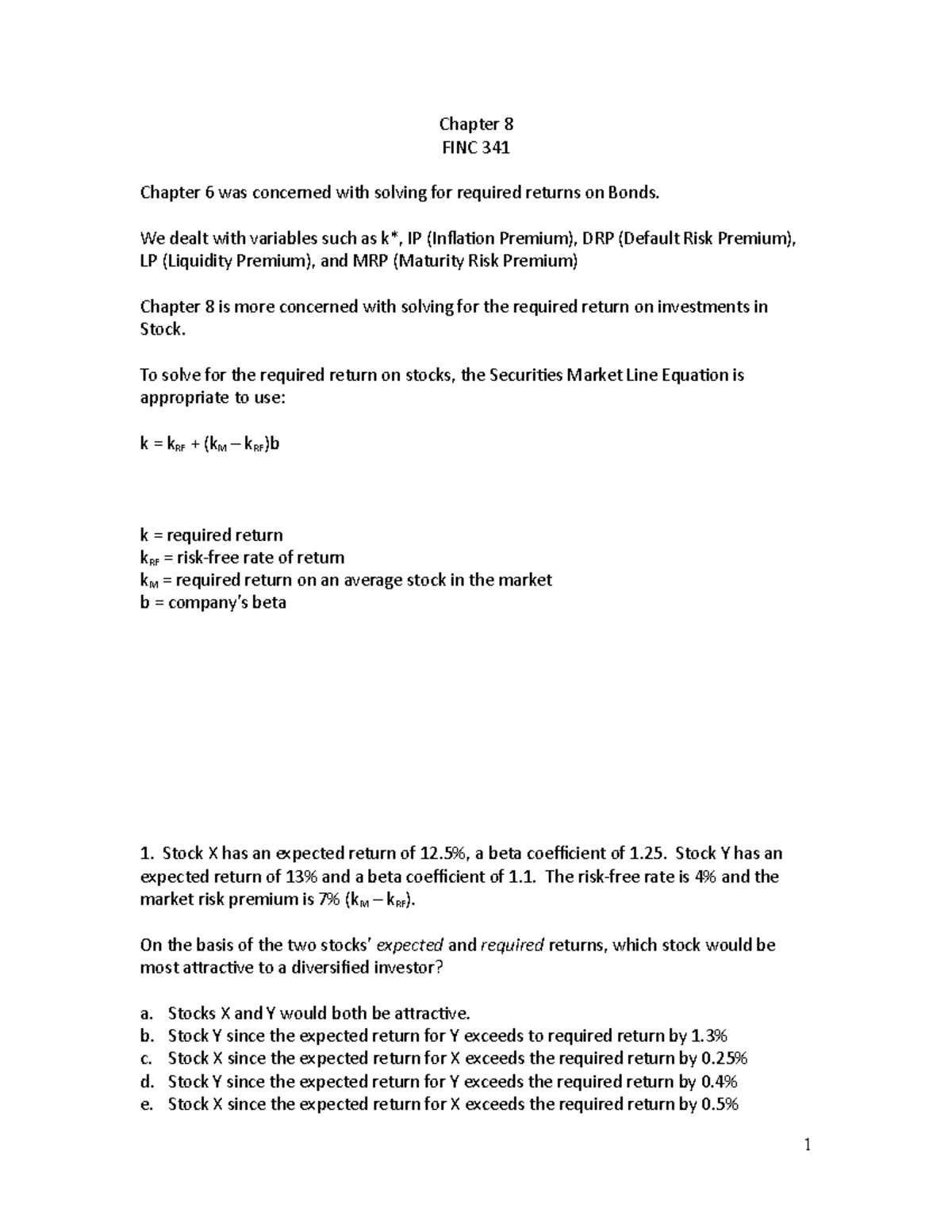 Chapter 8 and 9 Lecture Notes - Chapter 8 FINC 341 Chapter 6 was ...