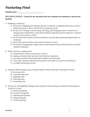 Final Exam Review: Marketing Concepts & Strategies (MKT 101) - Studocu