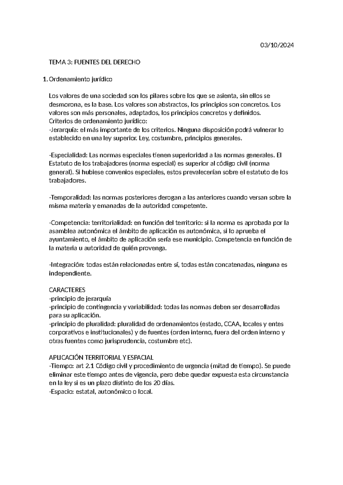 TEMA 3: FUENTES DEL DERECHO - Ordenamiento Jurídico y Normas - Studocu