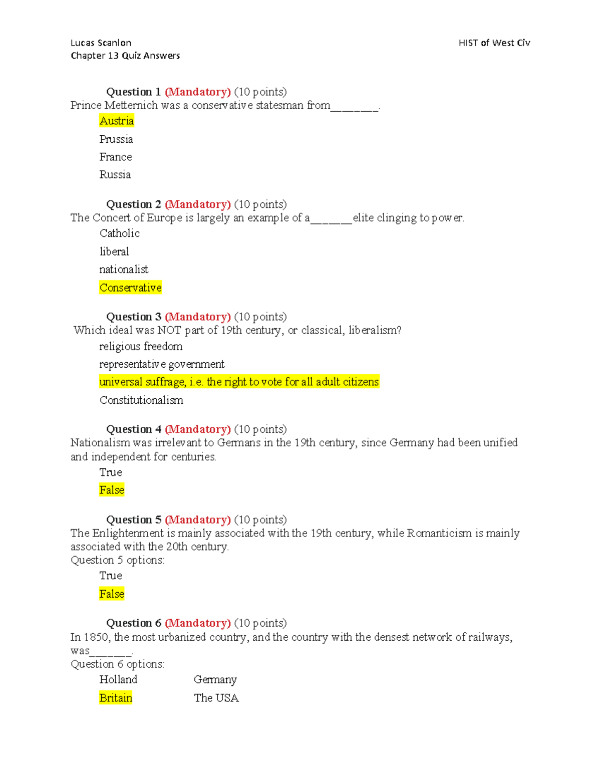 HIST Chapter 13 Quiz Answers - West Civ - Studocu