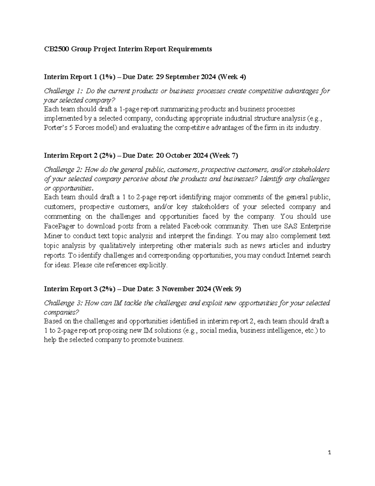 CB2500 Group Project Interim Report Requirements 2425A - Studocu
