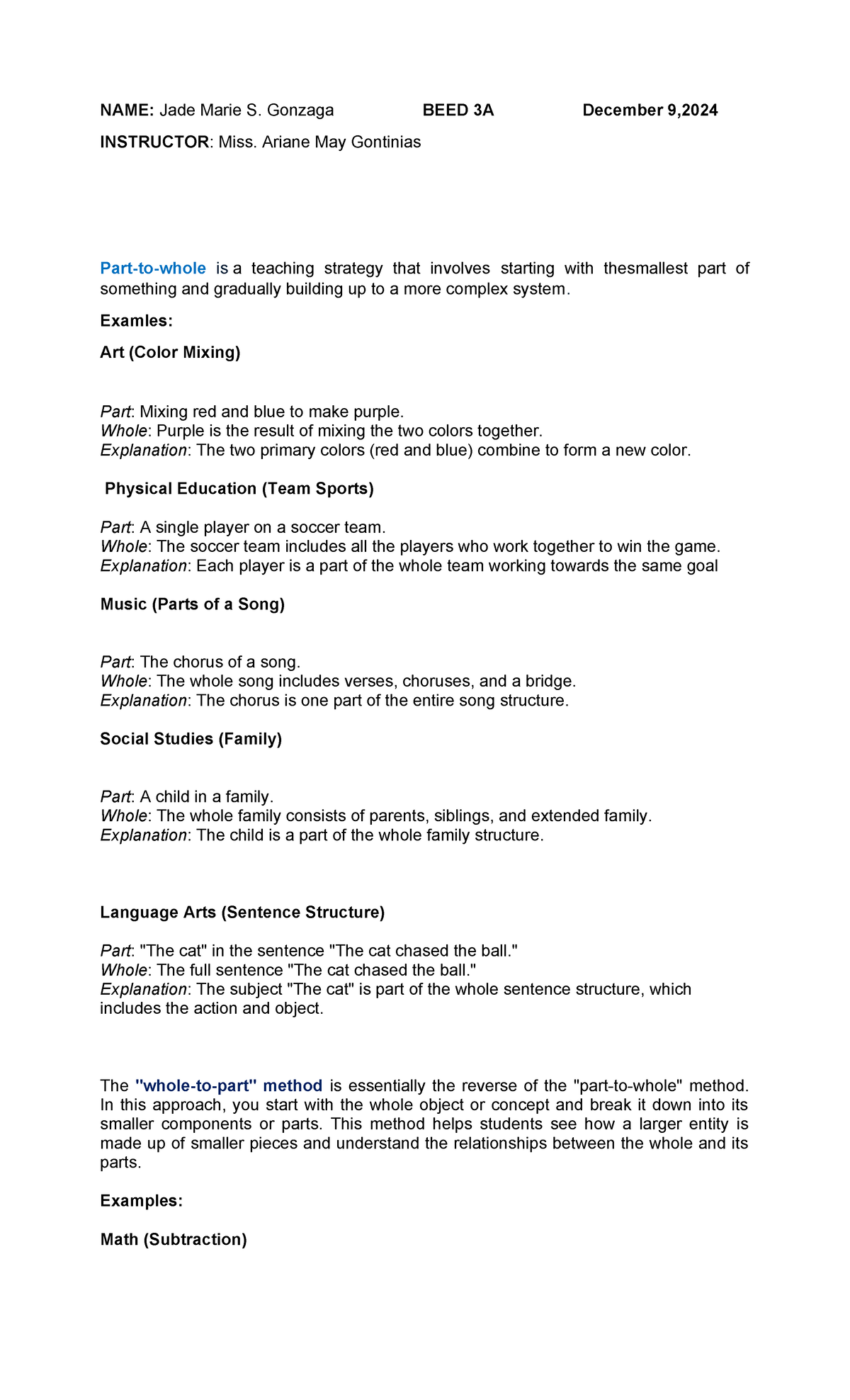 Assignment sa mapagal na subject - NAME: Jade Marie S. Gonzaga BEED 3A ...