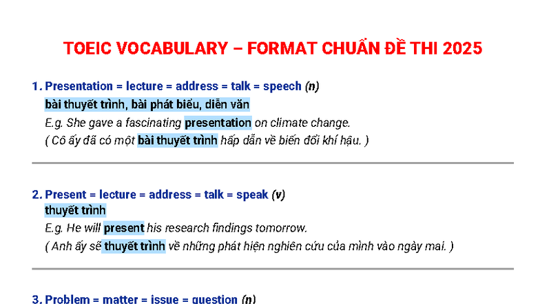 TOEIC Vocabulary - Format Chuẩn Đề Thi 2025 - Studocu