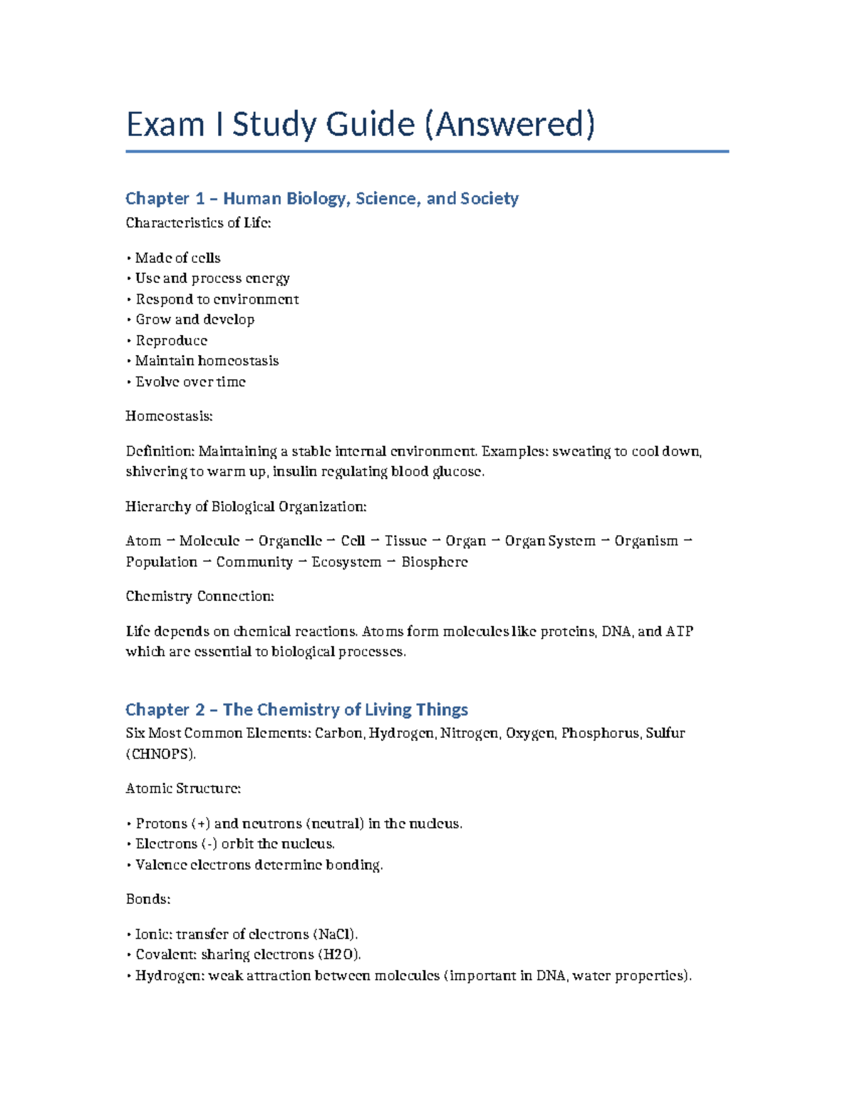 Biology 101: Comprehensive Study Guide for Exam I & Labs - Studocu