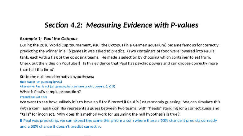 Stat HW: Sec 4.2 Examples on Evidence Measurement and Hypotheses - Studocu