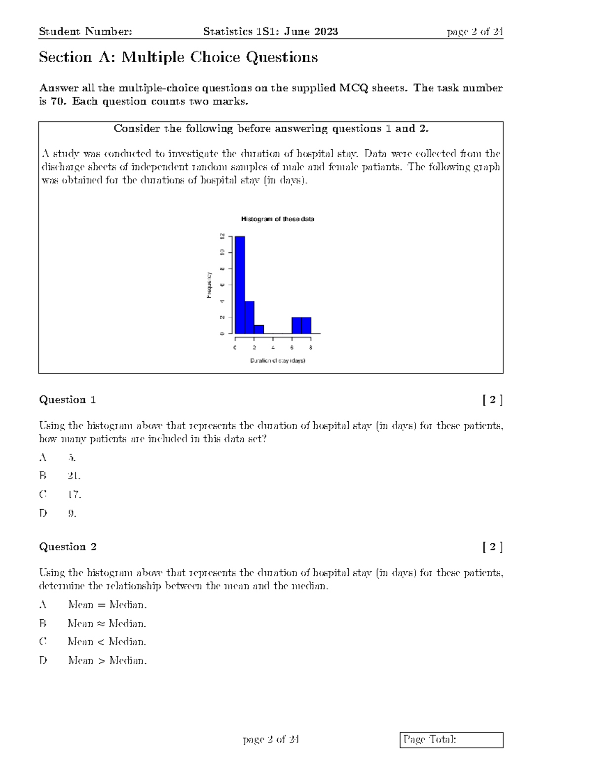 Statistics 1S1: June 2023 Final Exam MCQ Questions and Answers - Studocu