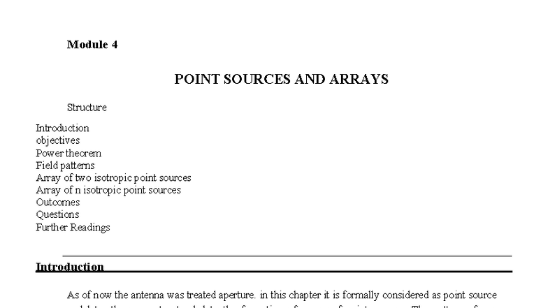 Module 4 - Point Sources and Arrays: Structure and Power Patterns - Studocu