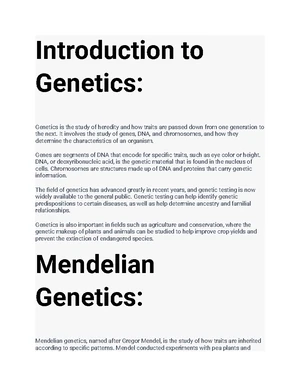 Genetics - Study Notes & Assignments - Studocu