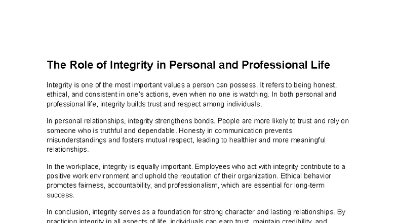 Integrity in Personal & Professional Life: Building Trust & Respect ...