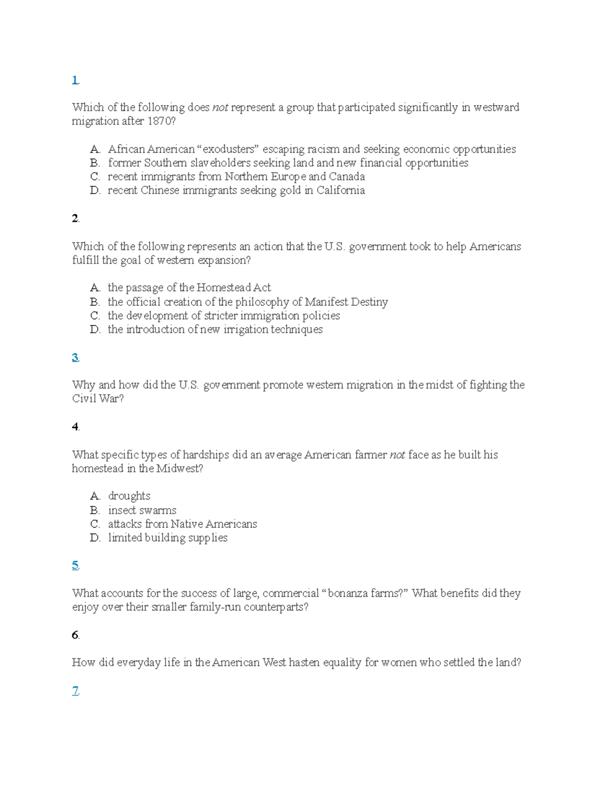 US History Chapter 17 Review Questions - 1. Which of the following does ...