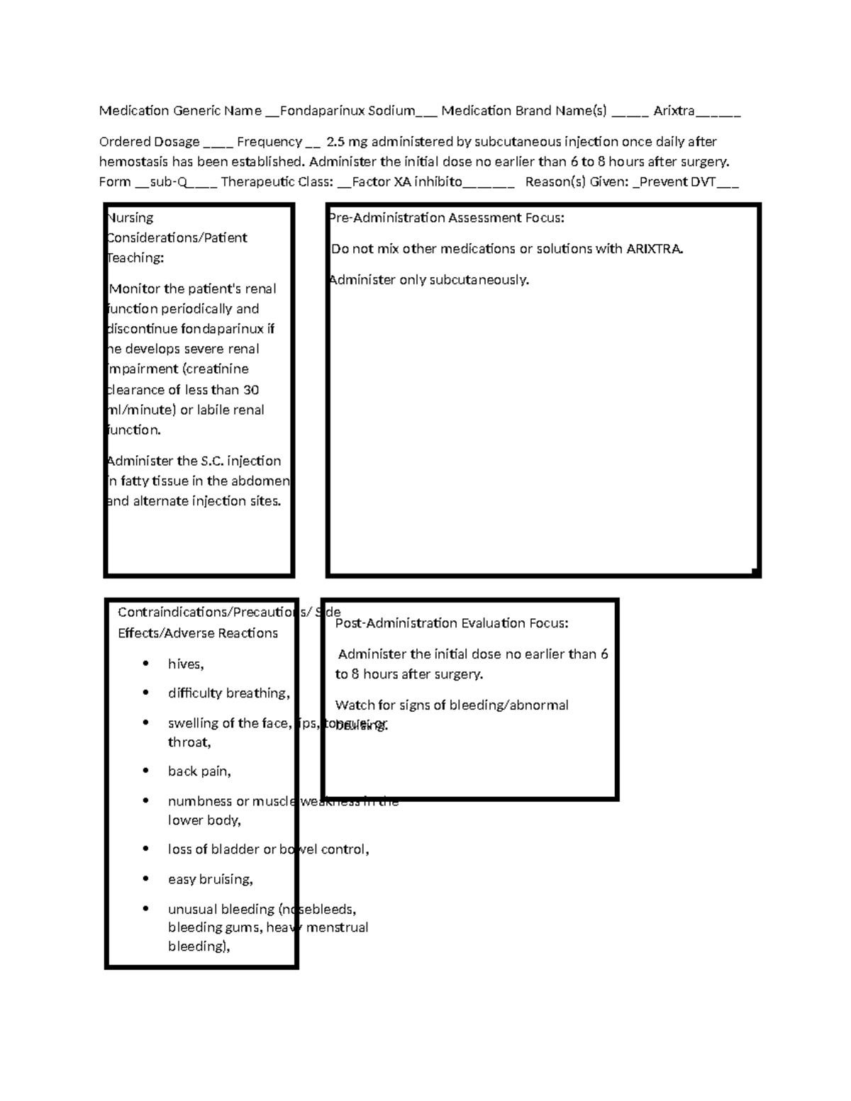 Med Card Template Std. Final for Anticoagulants (Fondaparinux ...