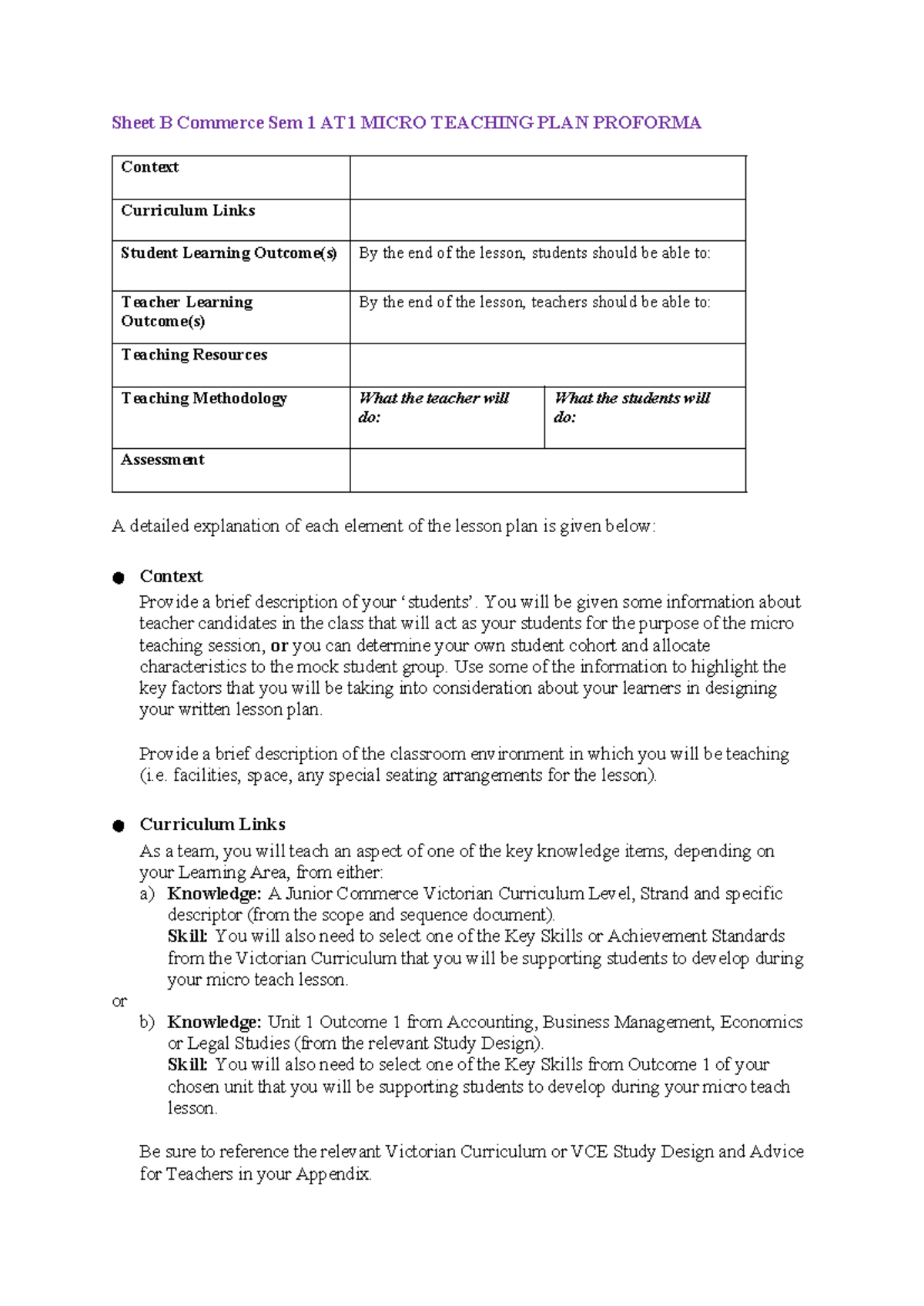 Annotated Lesson Plan - Sheet B Commerce Sem 1 AT1 MICRO TEACHING PLAN ...