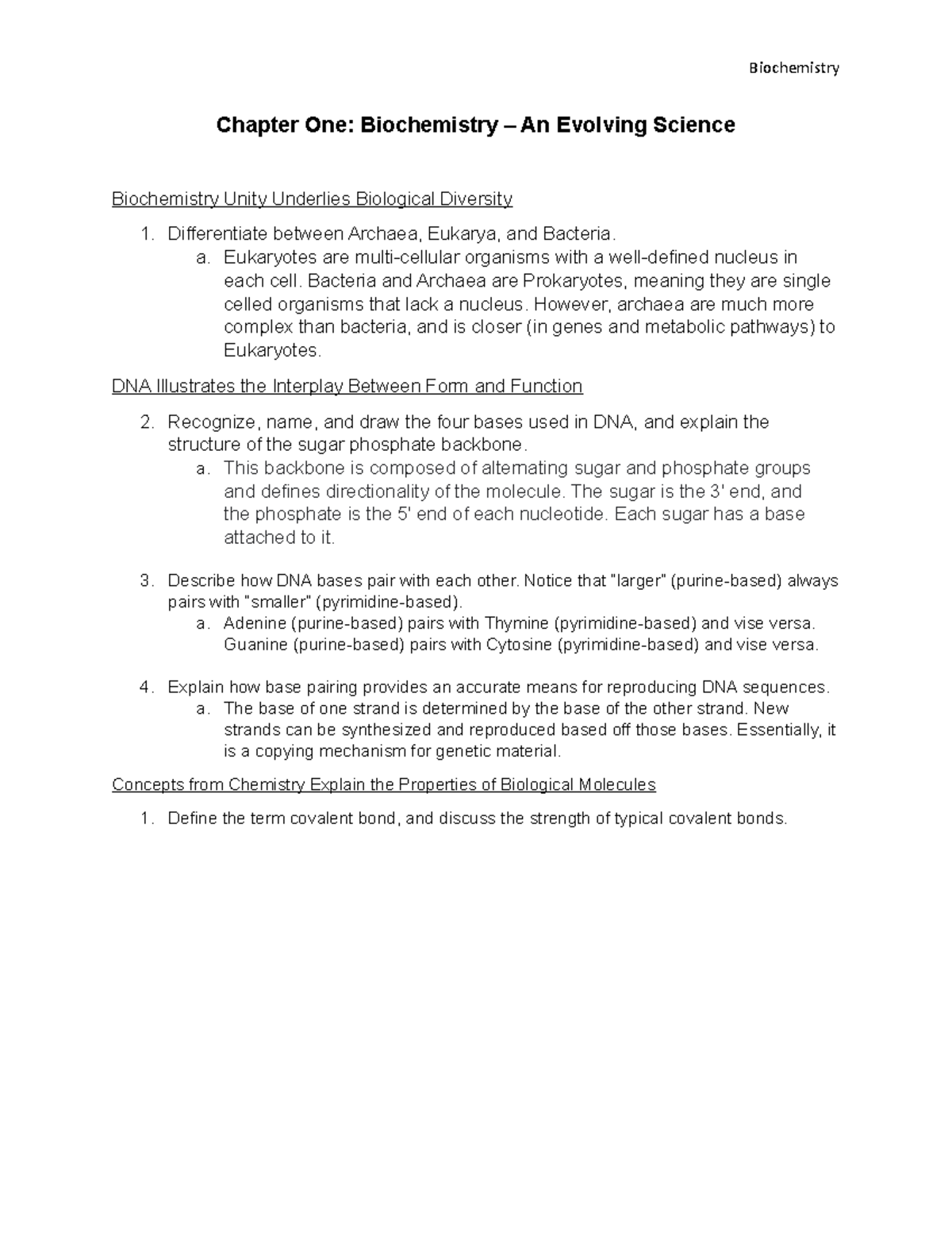 Biochemistry Chapter 1: Unity in Biological Diversity & DNA Structure ...