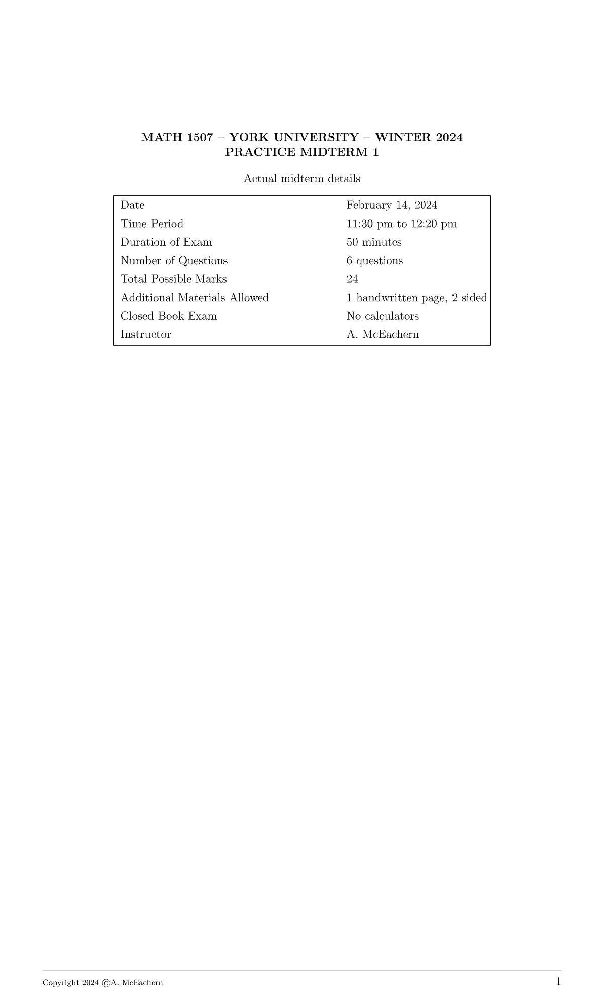 Math 1507 Winter 2024 Practice Midterm 1 Overview and Tips - Studocu