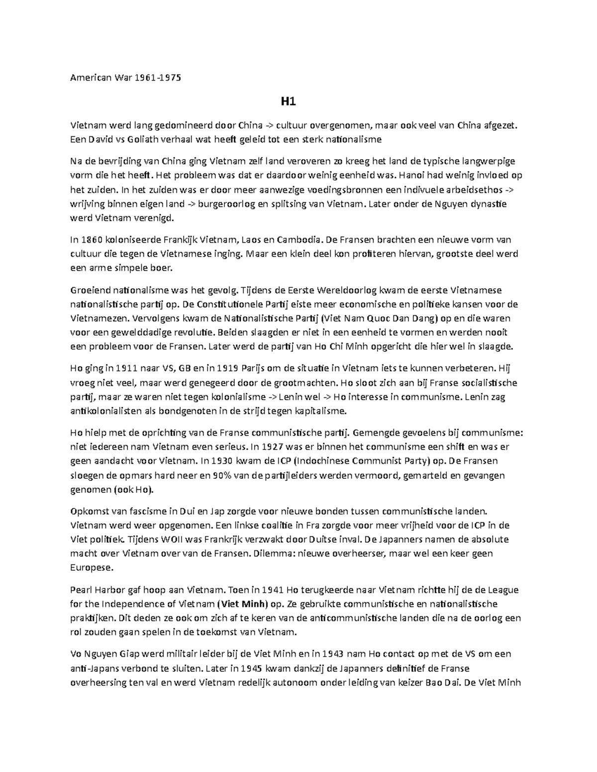 Samenvatting van de Vietnamoorlog - Mark Atwood Lawrence H1-H6 ...