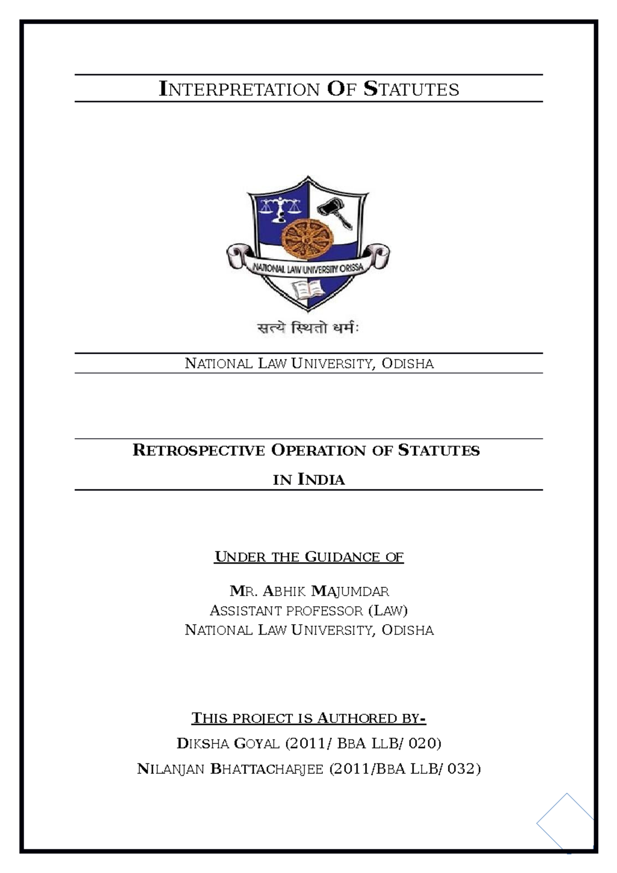 Retrospective Operation of Statutes: A Study (BBA LLB/ 020 & 032) - Studocu